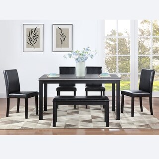 Black Dining Sets for 6 with Bench and 4 Upholstered Chairs for Small ...