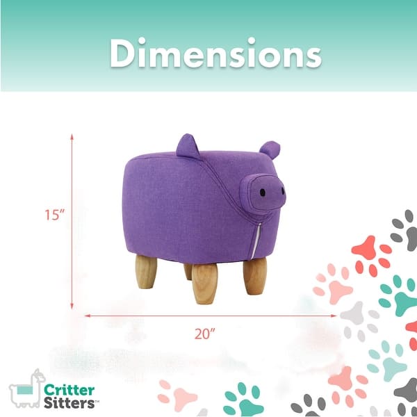 Critter Sitters 15-In. Seat Height Purple Pig Animal Shape Ottoman ...