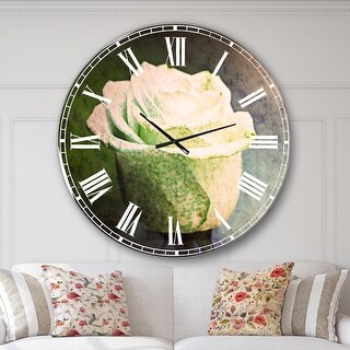 Designart 'Beautiful White Painted Rose' Floral Oversized Wall CLock ...