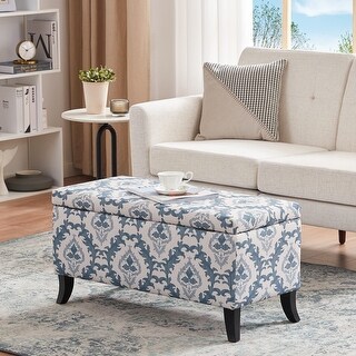 Storage Ottoman, Ottoman with Storage, Script Printed Linen Upholstered ...