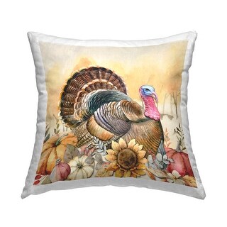 Stupell Fall Turkey Floral Harvest Pumpkins Printed Throw Pillow Design ...