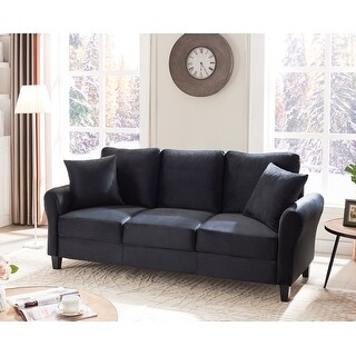 Velvet 3-Seater Tufted Sofa Removable Back Sofa w/ 2 Throw Pillow - Bed ...