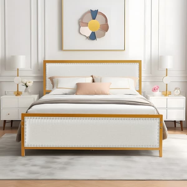 VECELO Upholstered Bed with Headboard , Twin/Full/Queen Size Platform ...