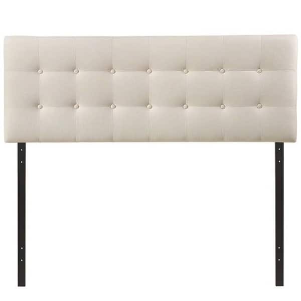 Queen/Full size Modern Ivory Fabric Upholstered Button Tufted Headboard ...