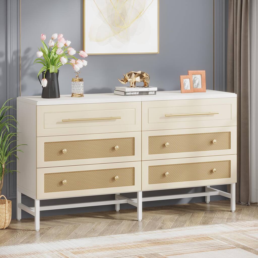Modern Rattan Dresser 6 Drawer Dressers Chests of Drawers for Bedroom ...