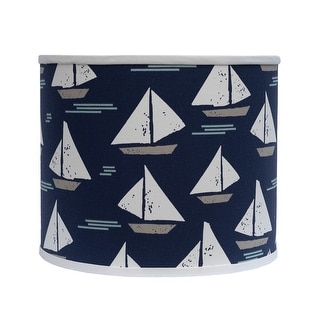 30" Distressed White Candlestick Table Lamp With Navy Sailboat Shade ...