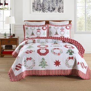 MarCielo 3 Pcs Christmas Quilt Bedspread Set Candy Red - Bed Bath ...