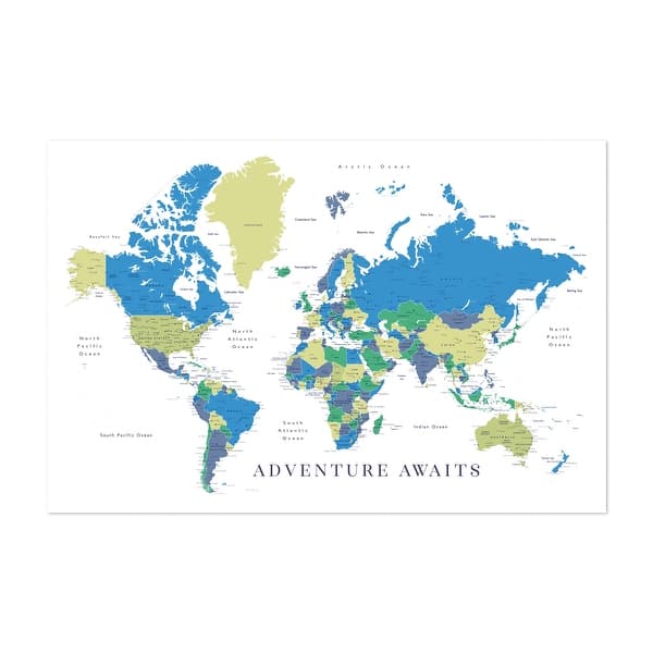 Adventure Awaits World Map in Green and Blue Maps Art Print/Poster - Bed Bath & Beyond - 34926394