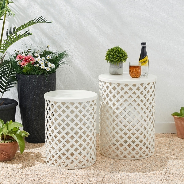 Glitzhome Set of 2 Multi functional Metal Garden Stool Outdoor Table On Sale Bed Bath Beyond 36910312