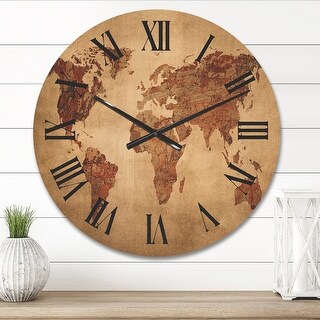Designart 'Ancient Map of The World X' Vintage Wood Wall Clock - On ...