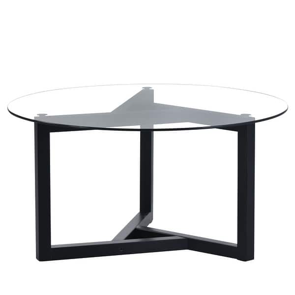 Modern Black Round Glass Coffee Table with Wood Base - Bed Bath ...