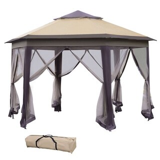 13' x 13' Hexagonal Canopy Shelter with 6 Zippered Mesh Netting - Bed ...