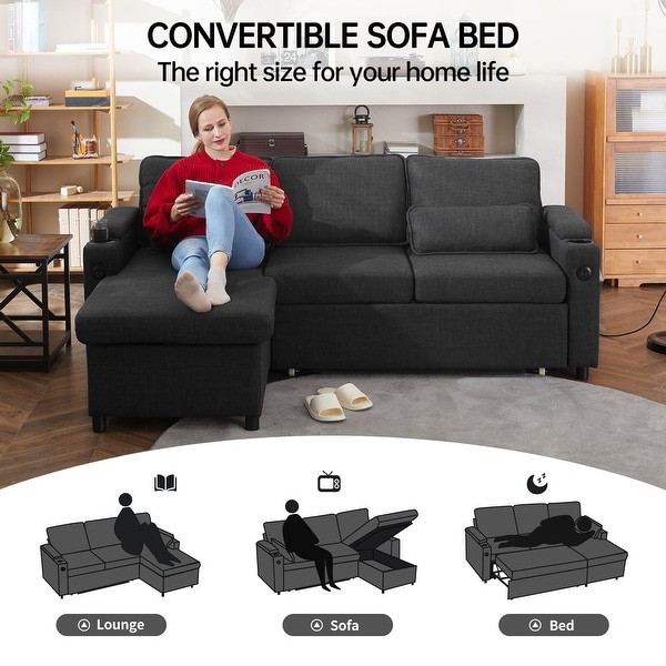 Convertible Sleeper Sofa 3 in 1 Pull Out Sectional Sofa Bed L U Shaped Couch with Storage Chaise On Sale Bed Bath Beyond 39931555