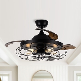 Modern Black 42-Inch Downrod Mount LED Retractable Ceiling Fan with ...