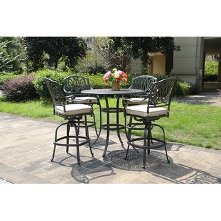 Saratoga 5 Piece Alumium Bar Set with Cushions, 42" Round Bar Table ...