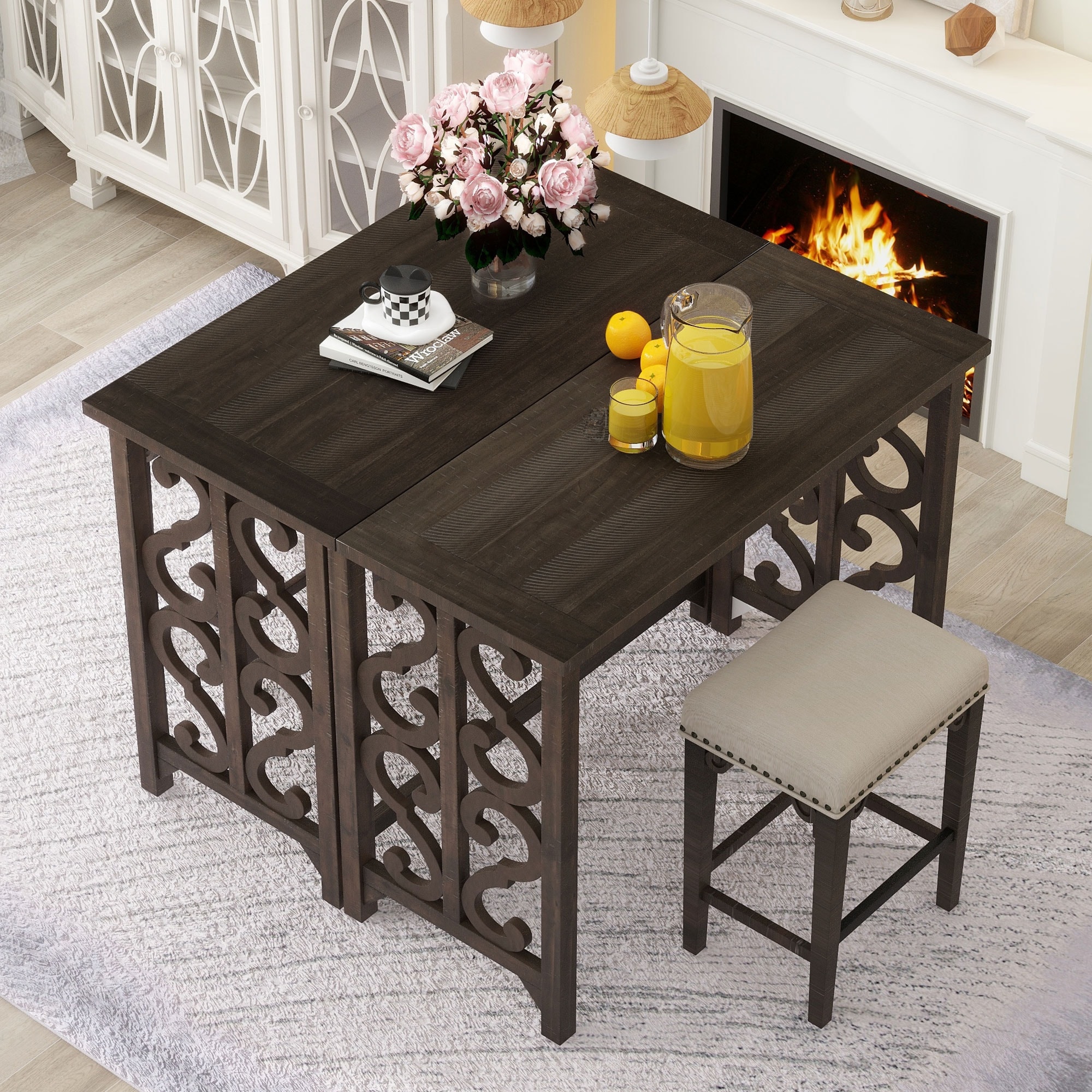 3-Piece Dining Table Set, Counter Height Dining Table Set for 2 ...