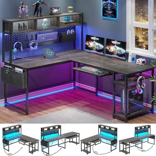 L Shaped Gaming Desk with LED Light Home Office Desk - Bed Bath ...