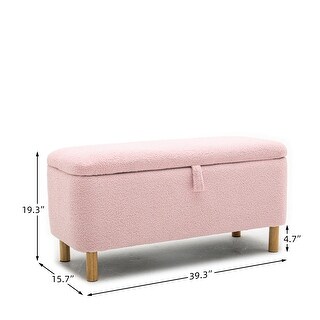Pink Storage Bench Boucle Fabric Upholstered Ottoman Indoor Entryway ...