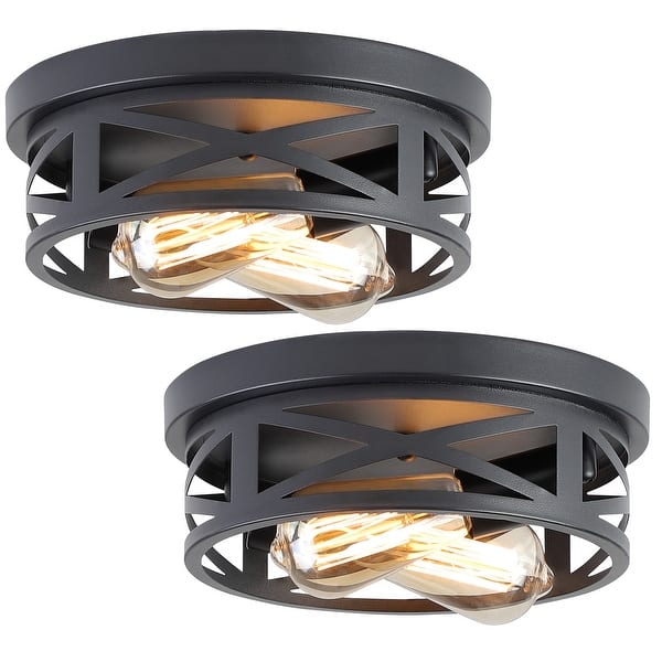 2-Light Black Farmhouse Flush Mount Ceiling Light-2 Pack - Bed Bath ...