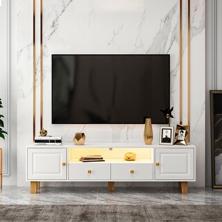 LED TV Stand with Remote-Controlled Lights and Open Grid - Bed Bath ...