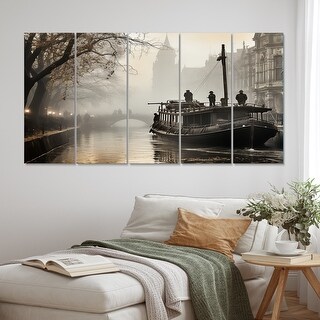 Designart "Grey Canal Vintage Canal Pointillism" Canals Multipanel Wall ...
