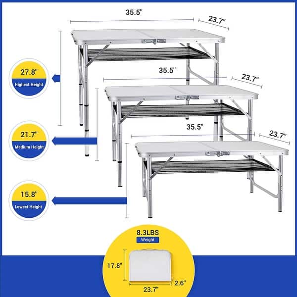 Card Table, Small Table, Folding Table, Adjustable 3-Level Heights ...