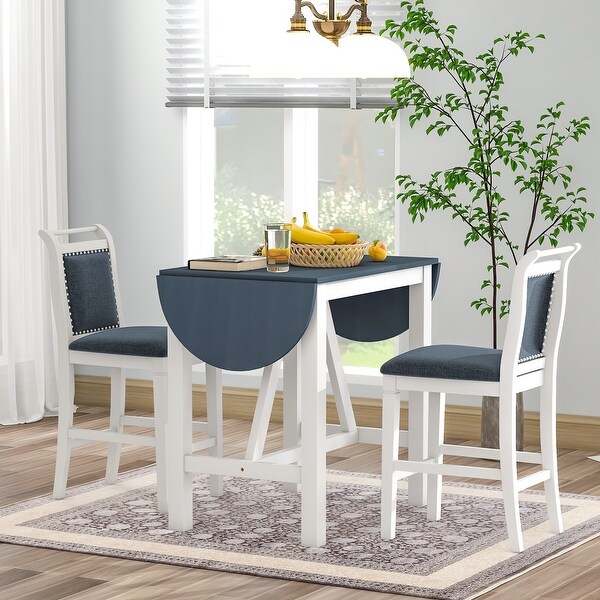 3 Piece Drop Leaf Kitchen Table Set for 2 Foldable Half Round Sides Dining Wooden Table Set with 2Upholstered Dining Chairs On Sale Bed Bath Beyond 37355595