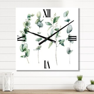 Designart 'Green Eucalyptus Branches I' Traditional Metal Wall Clock ...
