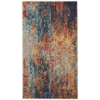 2' X 4' Rust And Blue Abstract Power Loom Non Skid Area Rug - 3'6 ...