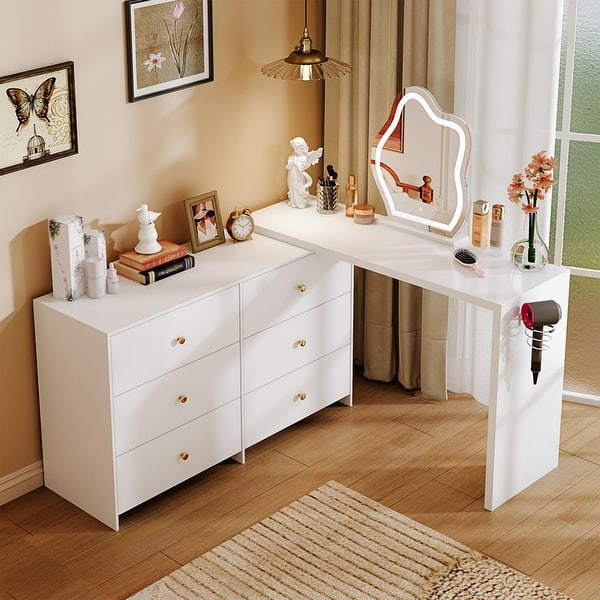 corner vanity table white