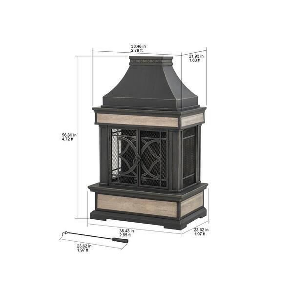 Sunjoy Outdoor Wood Burning Steel Fireplace with Chimney, Spark Screen ...