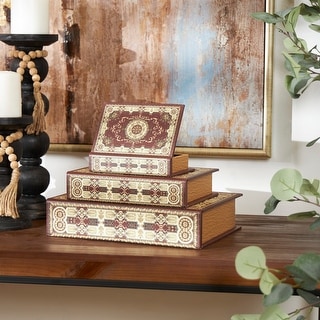 Red Canvas Storage Book Decorative Box with Arabesque Pattern and Gold ...