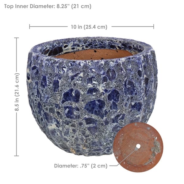 10" Ceramic Planter Set of 2 - Dark Blue Fluted Lava Finish - Bed Bath ...