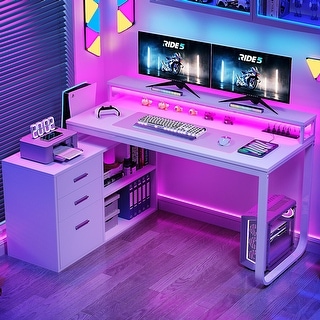 L Shaped Desk with Monitor Shelf, Reversible Corner Computer Desk for ...
