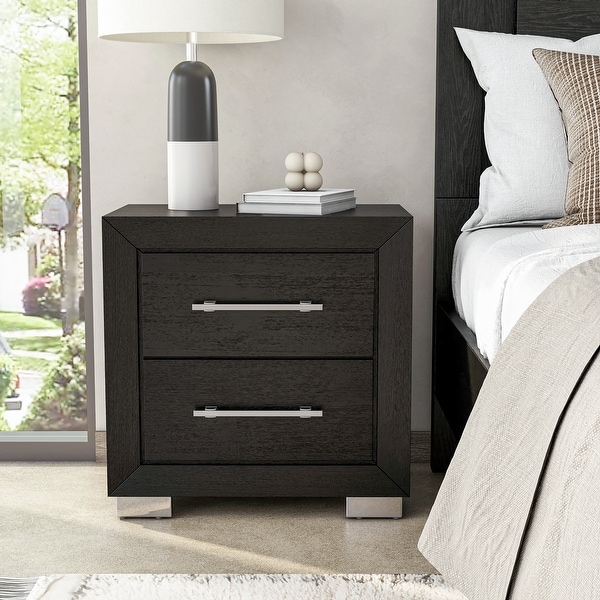 Fairhart Black 2 Drawer 26 in. W Nightstand with USB Charging Ports