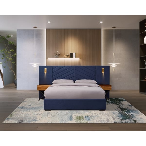 Royal Blue Velvet Bed Frame - Upholstered Vertical Tufted Wingback ...