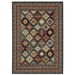 Style Haven Leander Tribal Panel Navy/ Multi Fringed Wool Blend Rug ...