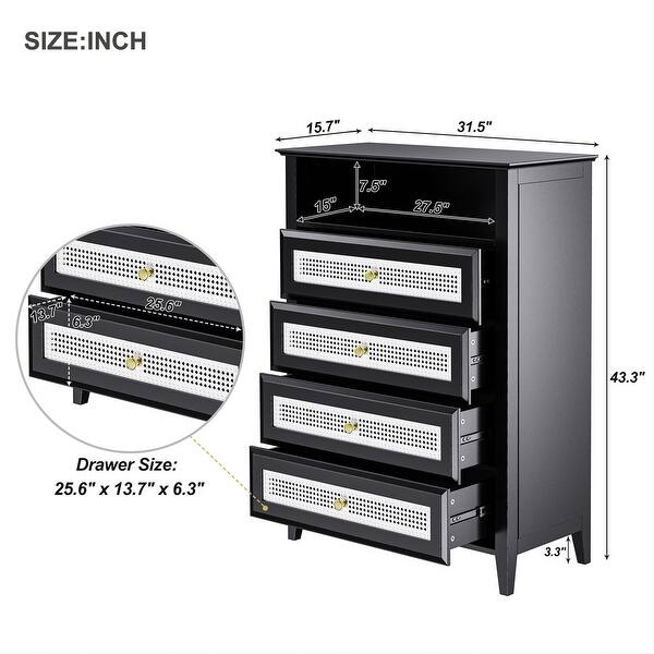 Retro 4-Drawer Chest Storage Cabinet with Rattan Panels - Bed Bath ...