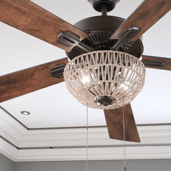 The Curated Nomad Carillon 52-inch Woven Rope 5-blade LED Ceiling Fan ...