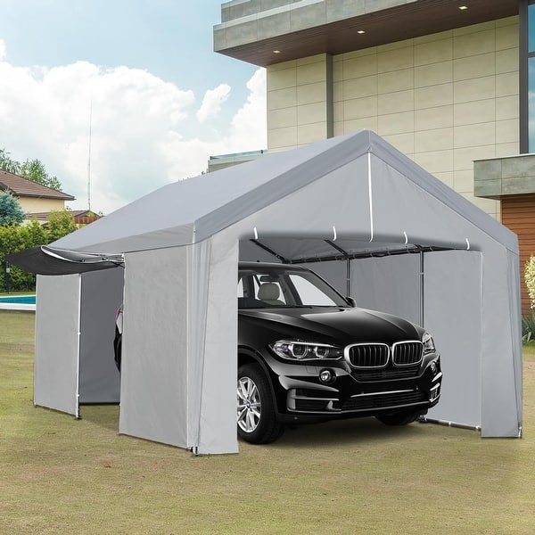 Heavy Duty Steel Carport Car Canopy with Removable Sidewall - 13' x 20 ...