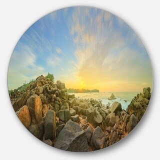 Designart 'Beautiful Romantic Beach Sunrise' Landscape Round Wall Art ...