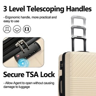 3 Piece Stripe Design Suitcase with TSA Lock 20''24''28'', White - Bed ...