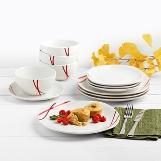 Tabletops Gallery Adrian 12 Piece Porcelain Dinnerware Set In White ...
