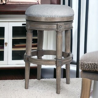 HomeRoots 31" Gray Solid Wood Swivel Backless Bar Height Bar Chair ...