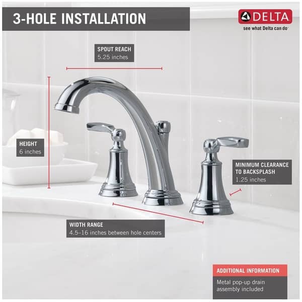 Delta Woodhurst 1.2 GPM Widespread Bathroom Faucet with Drain Assembly ...