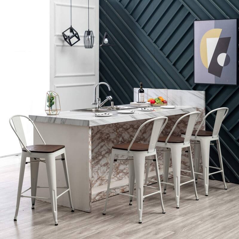 30-inch High Back bar stools farmhouse bar stools Set of 4 - On Sale ...