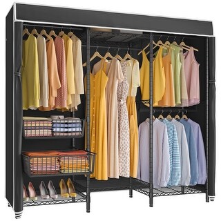 Covered Clothes Rack Bedroom Armoires Closet Rack with Slid Basket ...