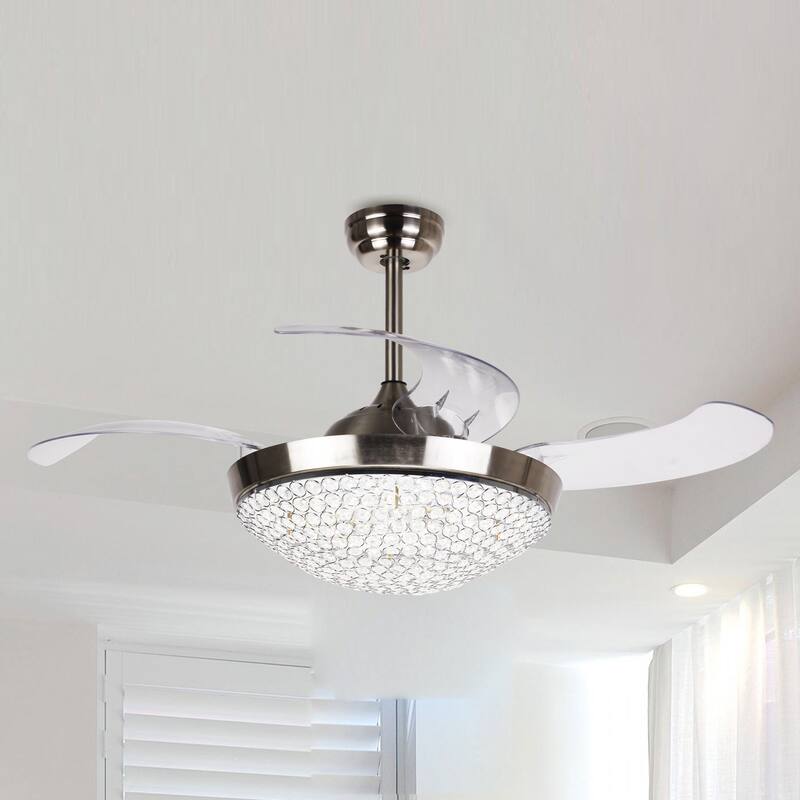Modern 46" LED Retractable Ceiling Fan - Stain Nickel - D 46"x H 16 ...