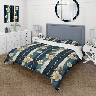 Designart "Classic Elegant Floral Striped Serenity" Beige Striped ...