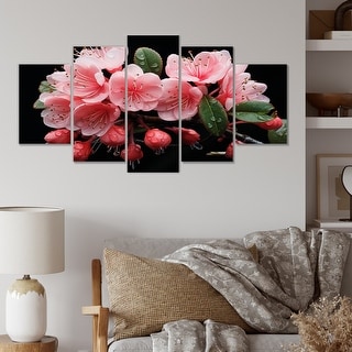 Designart "Pink Suspended Blossom Fuschia Cascade" Fuschia Set Of 5 ...